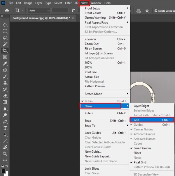 How to turn off Grids in photoshop